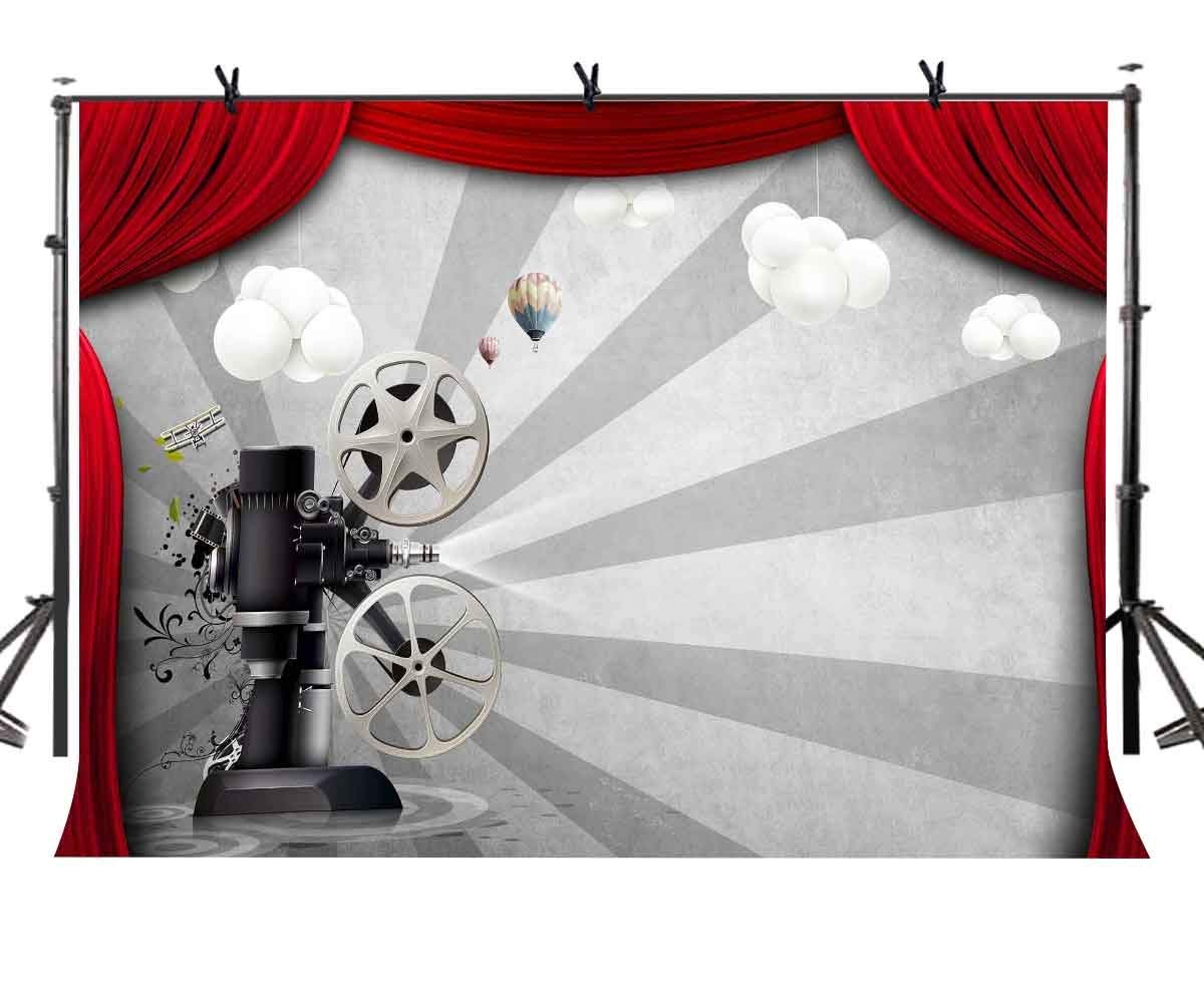 ABPHOTO Polyester 5x7ft Retro Projector Backdrop Red Curtain Backdrop ...