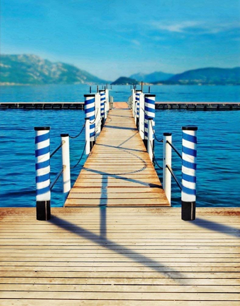ABPHOTO Polyester 5x7ft Sea Pier Photography Backdrops Photo Props ...