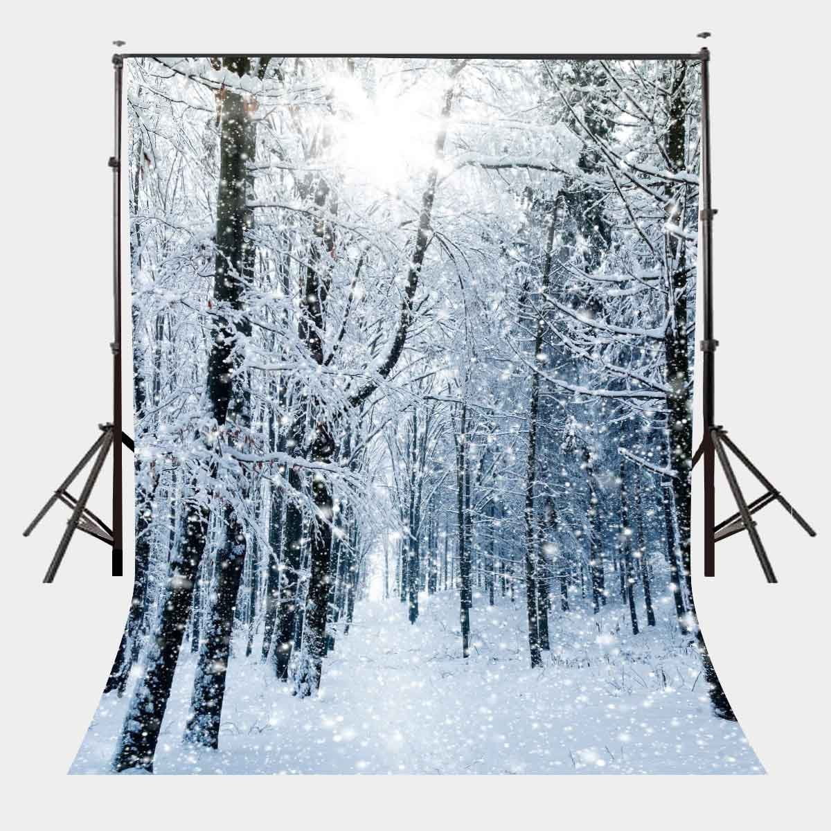 ABPHOTO Polyester 5x7ft Snow Forest Backdrop White Dazzling Sunlight ...