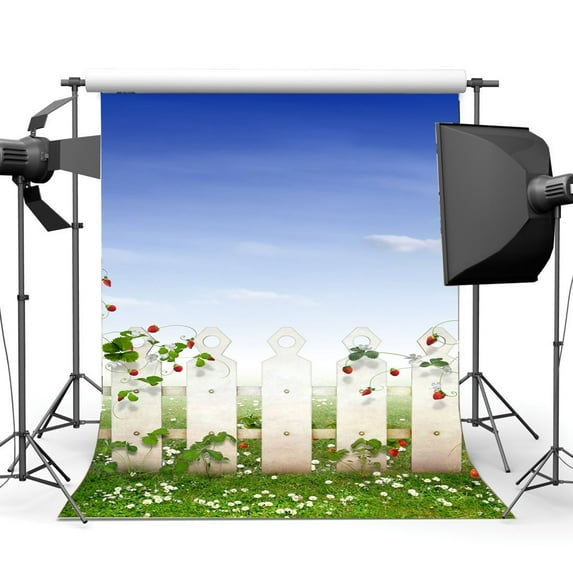 ABPHOTO Polyester 5x7ft Spring Backdrop Fairytale Strawberry Green ...