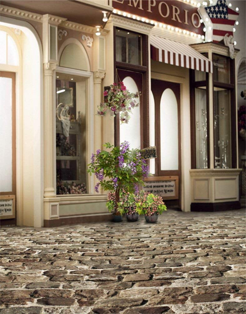 ABPHOTO Polyester 5x7ft Stone Floor Store Purple Flowers Photography ...