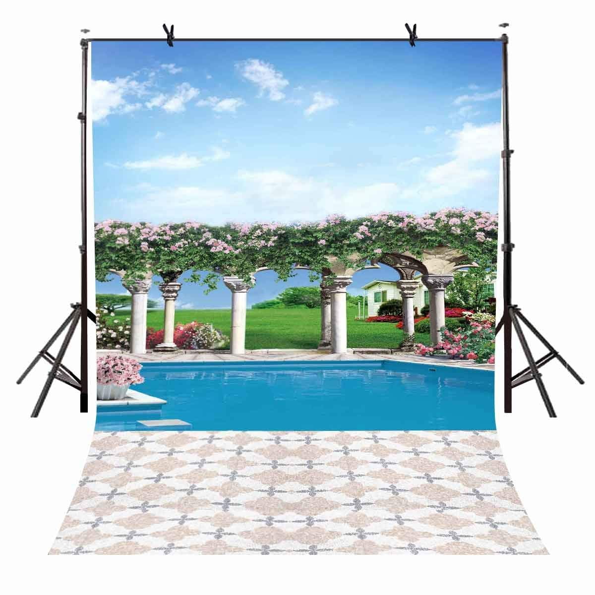 ABPHOTO Polyester 5x7ft Sunny Weather Backdrop Quiet Swimming Pool ...