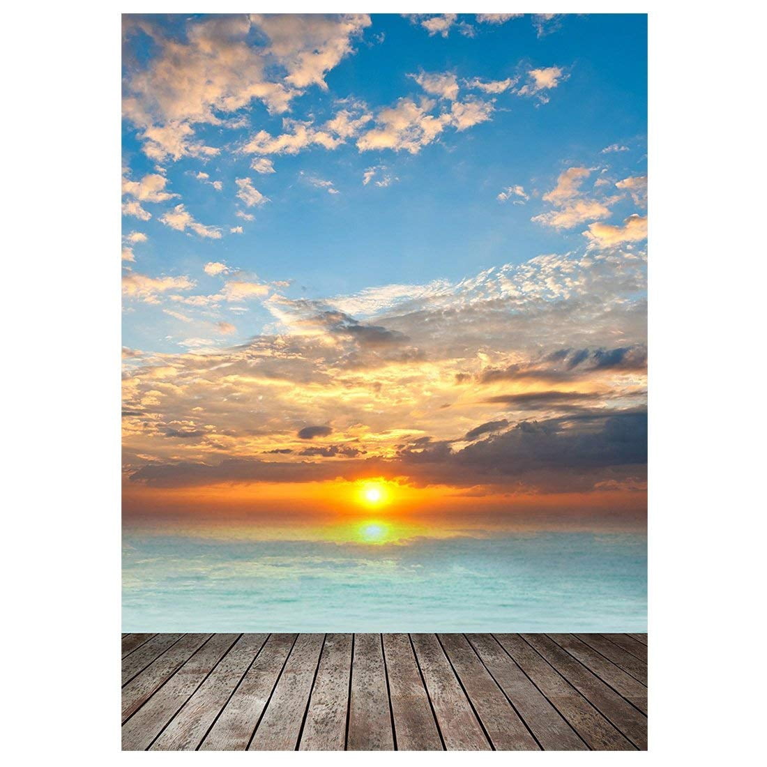 ABPHOTO Polyester 5x7ft Sunset Blue Sky The setting sun Wood Floor ...
