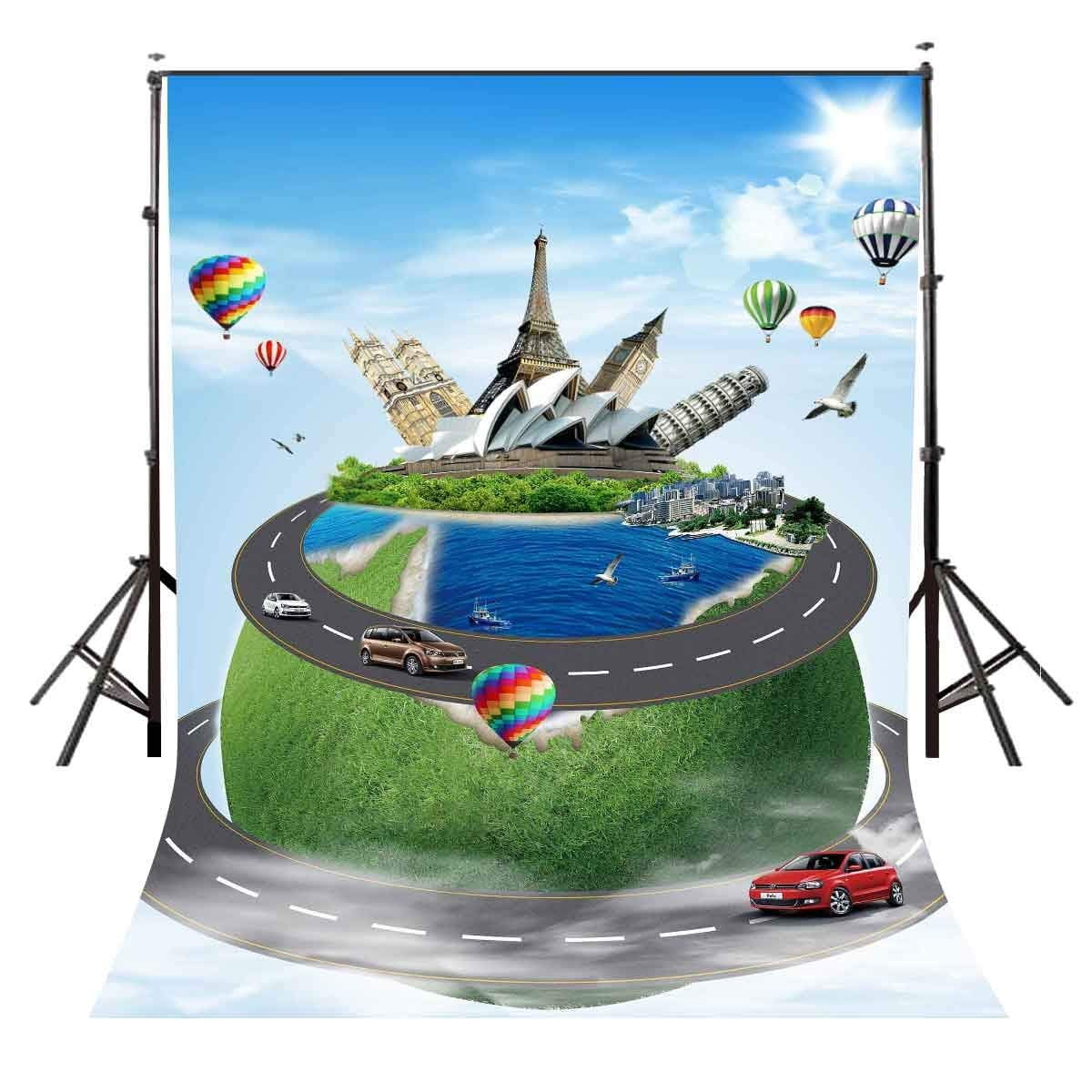 ABPHOTO Polyester 5x7ft The World Famous Buidings with Earth Backdrop ...