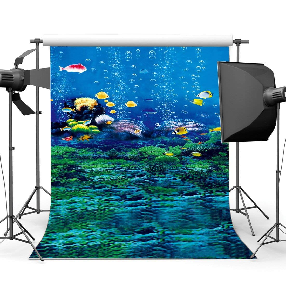 ABPHOTO Polyester 5x7ft Underwater World Backdrop Fish Bubble Green ...
