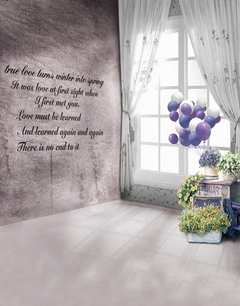 ABPHOTO Polyester 5x7ft Vintage Room Balloon Flowers Poem Photography ...
