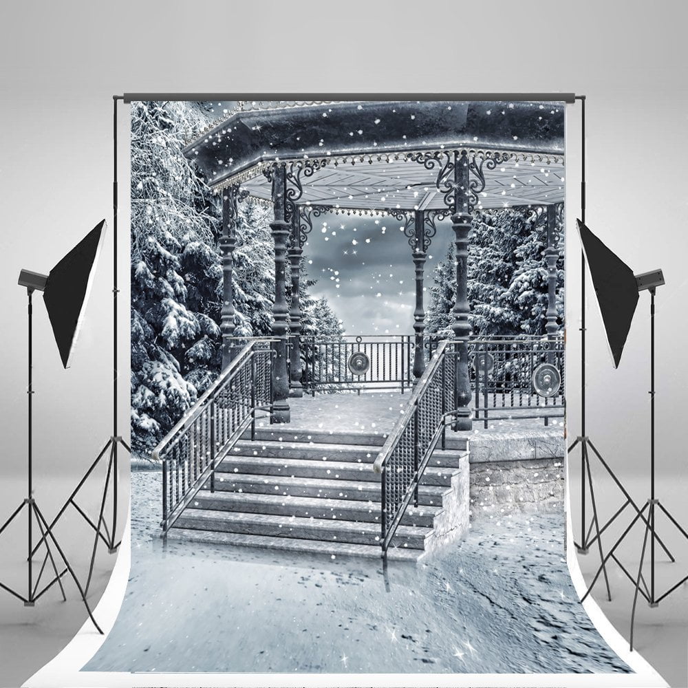 ABPHOTO Polyester 5x7ft White Snowing Pavilion Made of Iron Photography ...