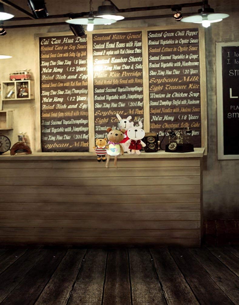 ABPHOTO Polyester 5x7ft Wooden Floor Bar Cute Bear Rabbit Photography ...