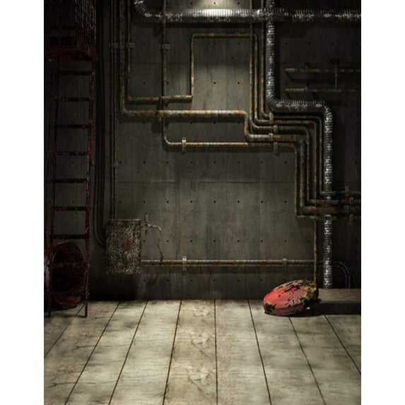 ABPHOTO Polyester 5x7ft Wooden Floor Basement Pipeline Photography ...