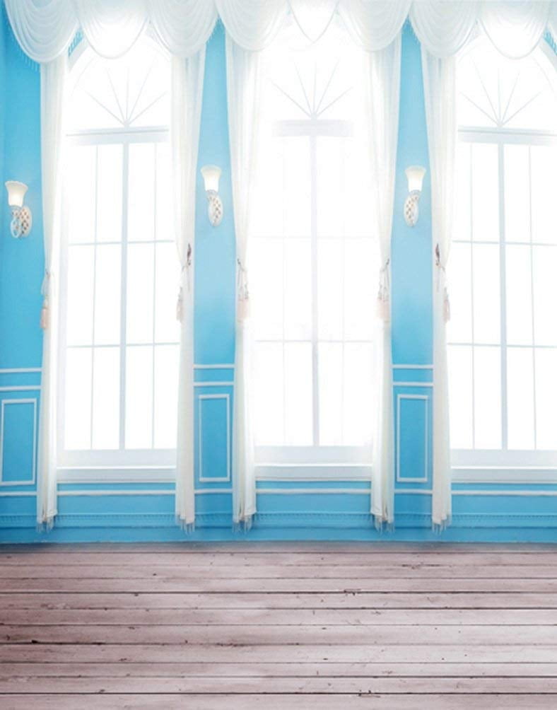 ABPHOTO Polyester 5x7ft Wooden Floor Blue Room Window Photography ...