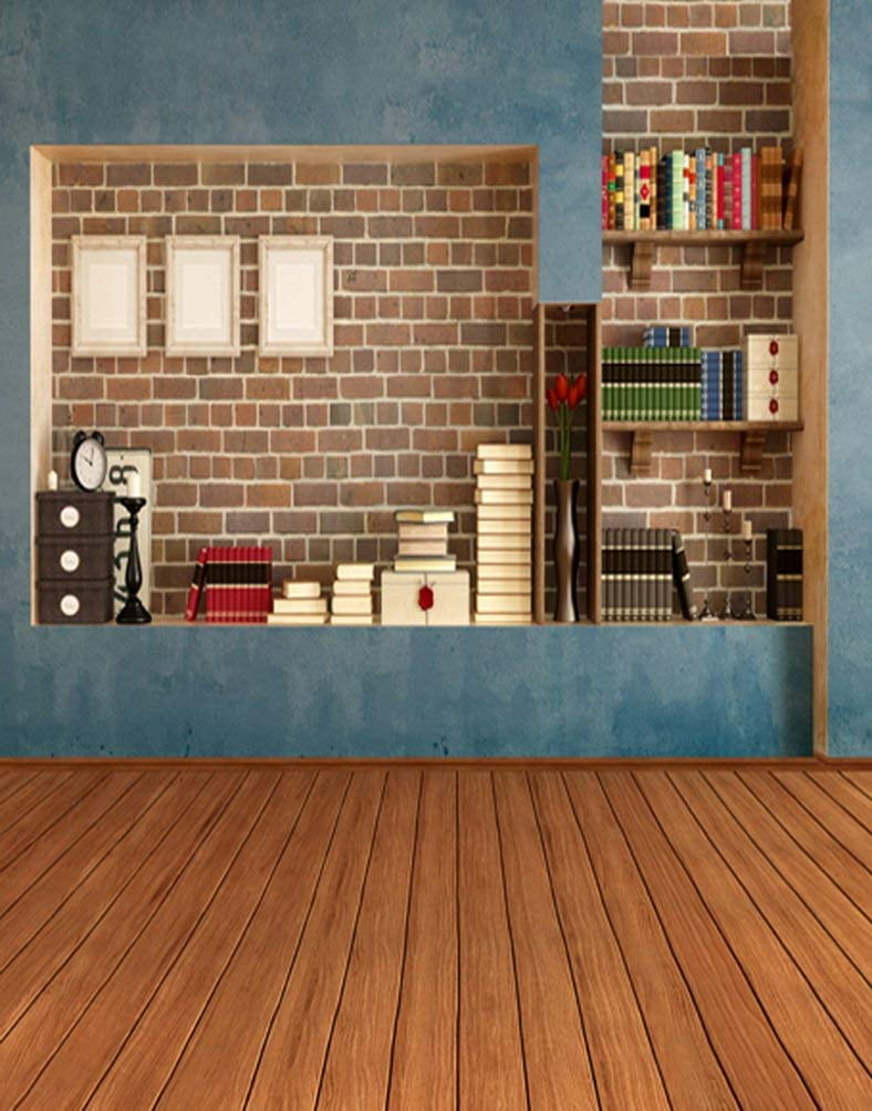 ABPHOTO Polyester 5x7ft Wooden Floor Books Living Room Photography ...