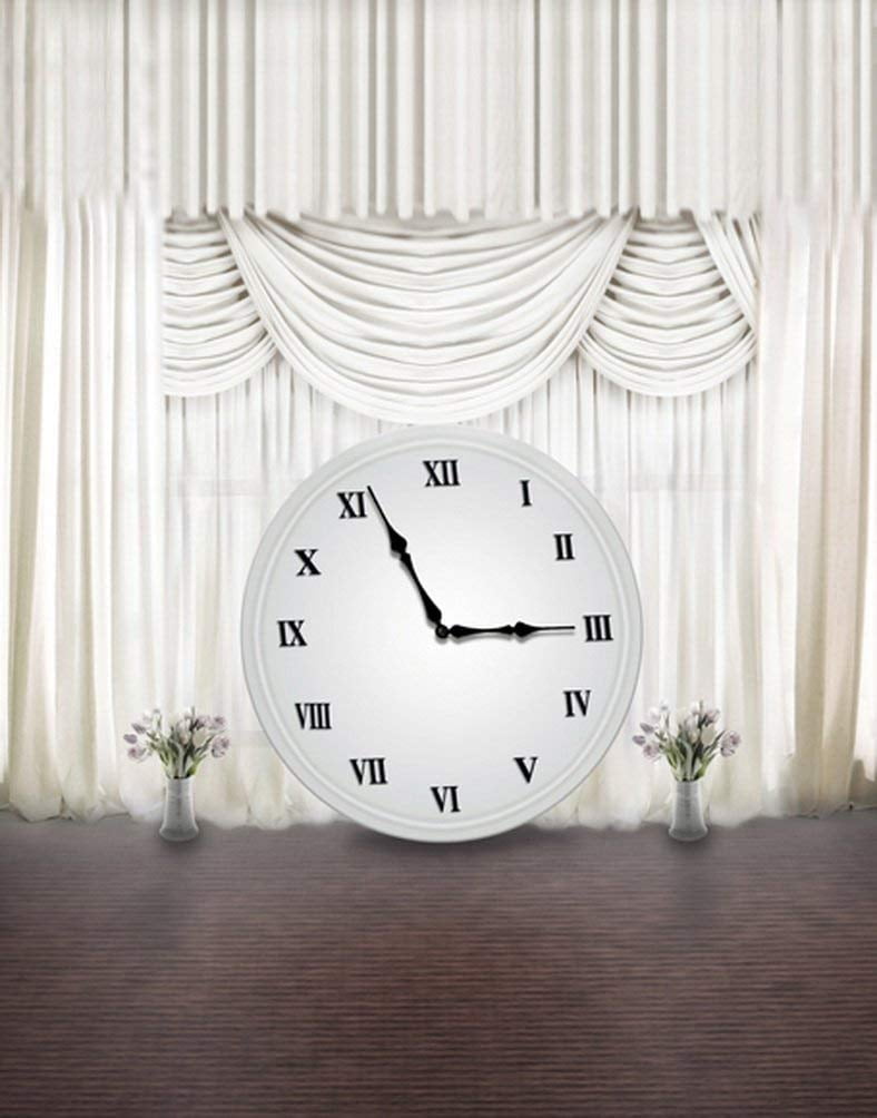 ABPHOTO Polyester 5x7ft Wooden Floor Clock Flower Photography Backdrops ...