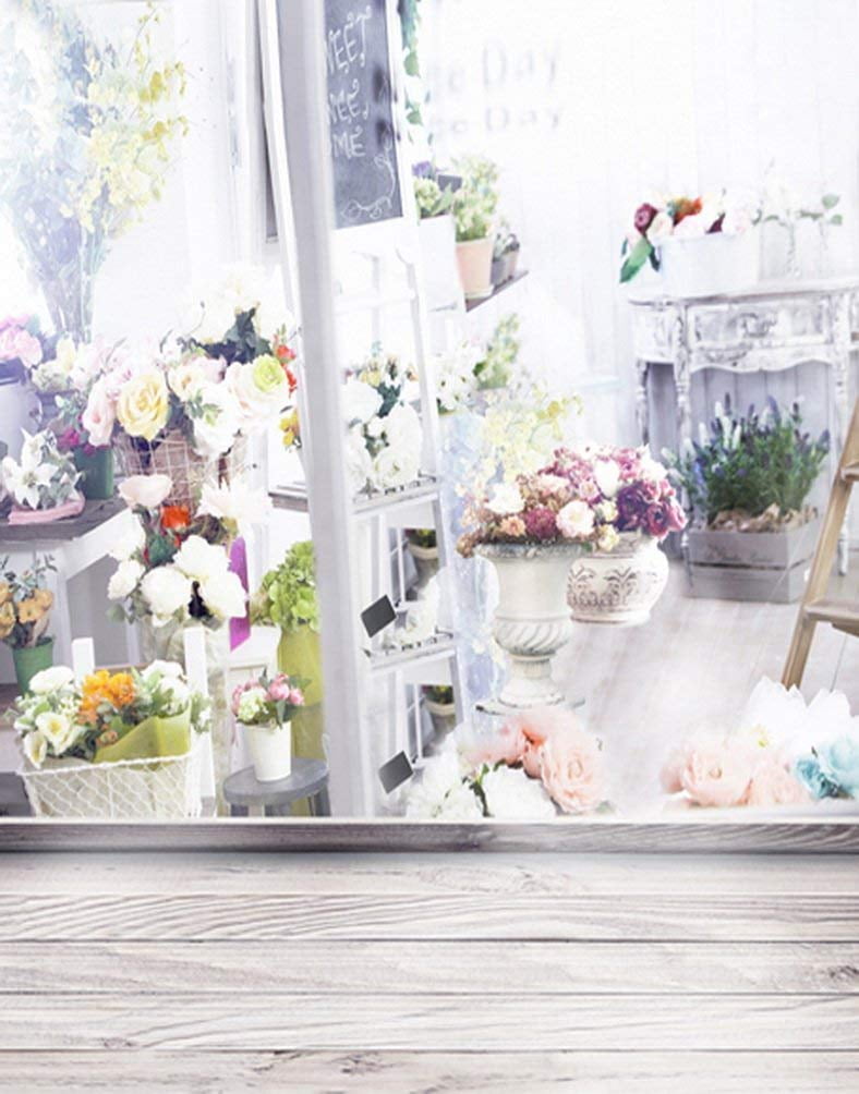 ABPHOTO Polyester 5x7ft Wooden Floor Colorful Flowers Photography ...