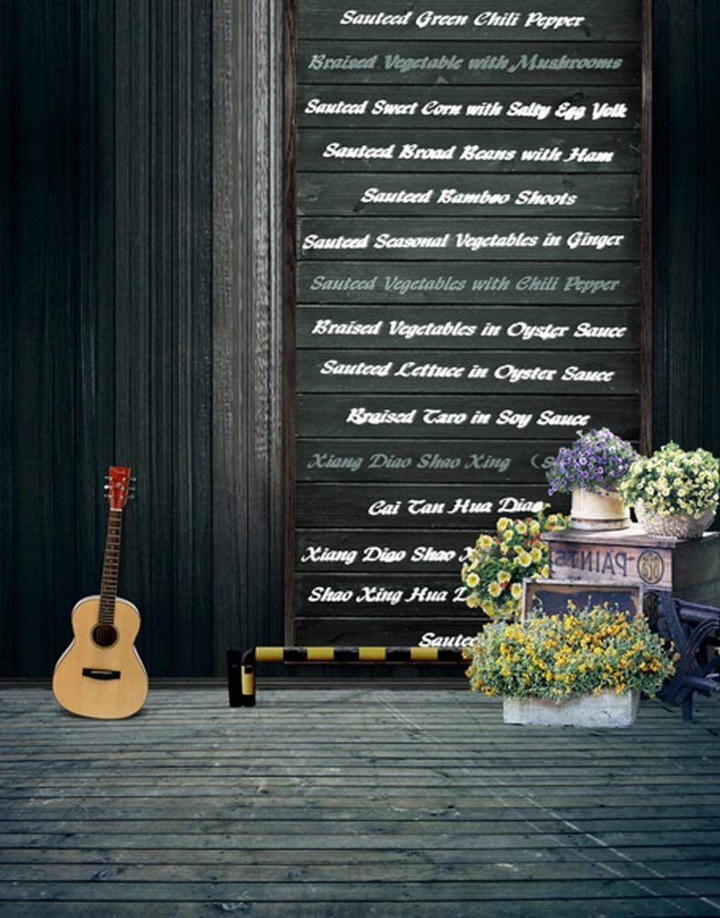ABPHOTO Polyester 5x7ft Wooden Floor Flowers Guitar Photography ...