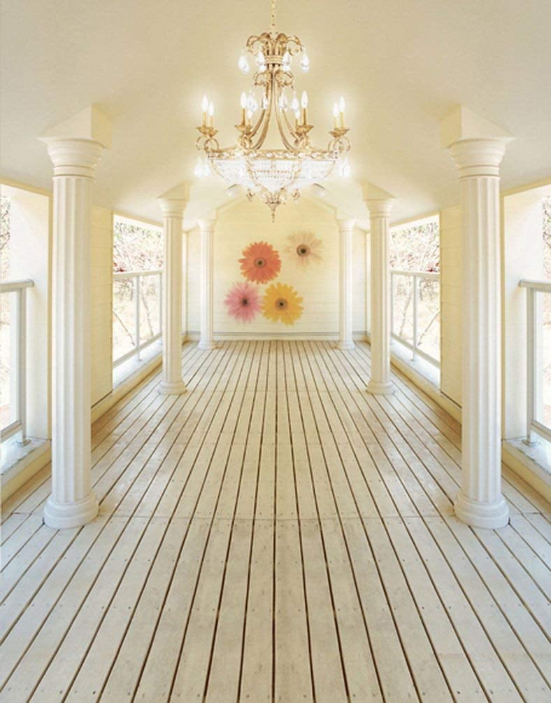 ABPHOTO Polyester 5x7ft Wooden Floor Hall Flowers Photography Backdrops ...