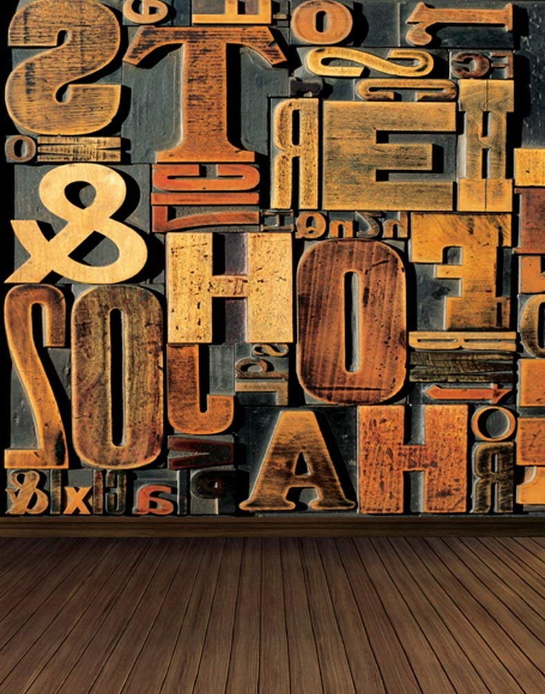 ABPHOTO Polyester 5x7ft Wooden Floor Letter Photography Backdrops Photo ...