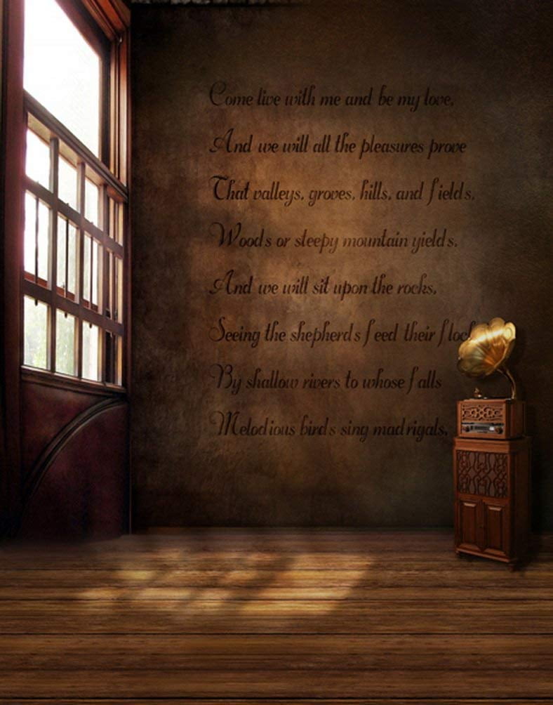 ABPHOTO Polyester 5x7ft Wooden Floor Old Poem Wall Photography ...