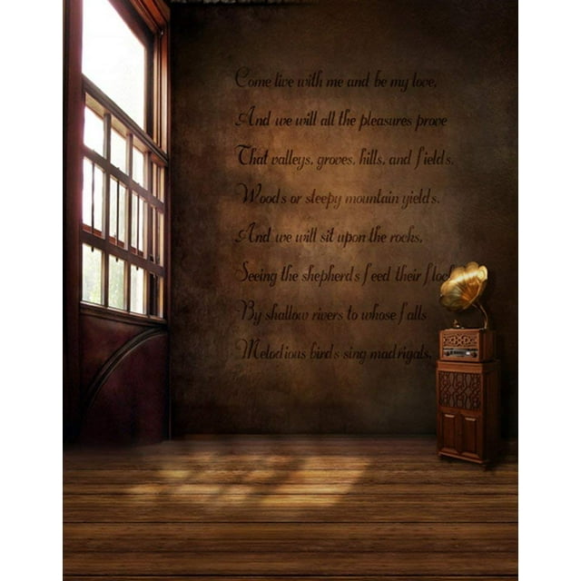 ABPHOTO Polyester 5x7ft Wooden Floor Old Poem Wall Photography ...
