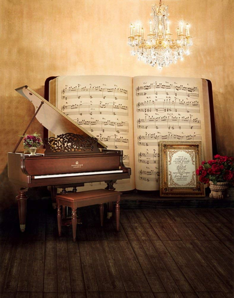ABPHOTO Polyester 5x7ft Wooden Floor Piano Mosical Note Photography ...
