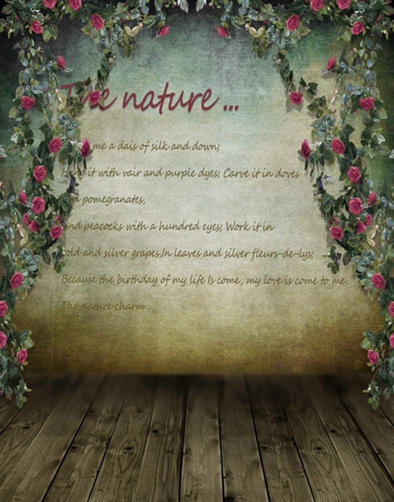 ABPHOTO Polyester 5x7ft Wooden Floor Rose Flowers Poem Photography ...