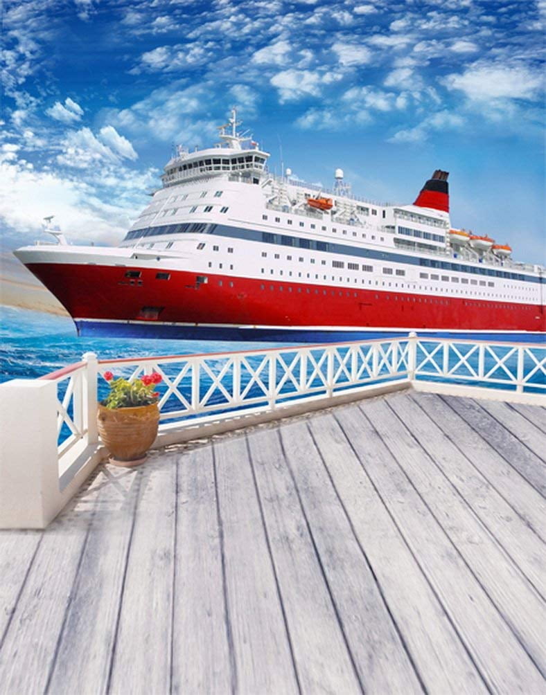ABPHOTO Polyester 5x7ft Wooden Floor Sea Boat Blue Sky Photography ...