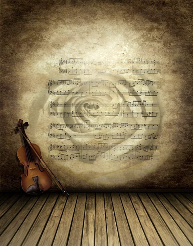 ABPHOTO Polyester 5x7ft Wooden Floor Sheet Music Cello Photography ...