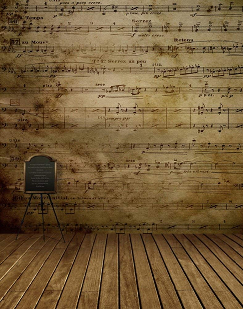 ABPHOTO Polyester 5x7ft Wooden Floor Vintage Musical Note Photography ...