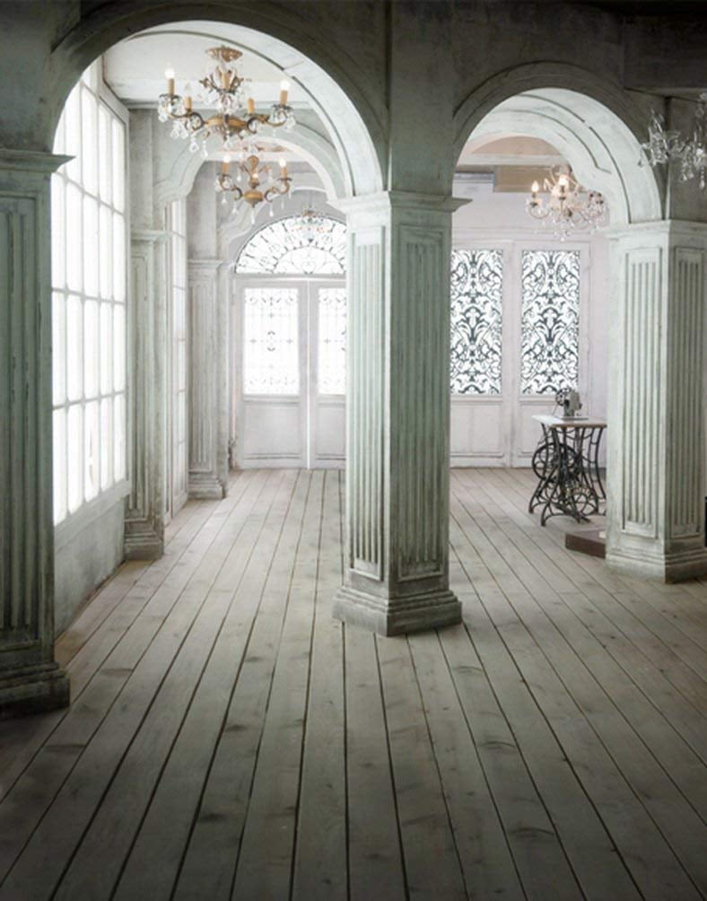 ABPHOTO Polyester 5x7ft Wooden Floor Vintage White Hall Photography ...