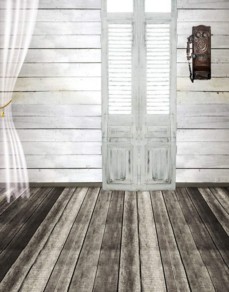 ABPHOTO Polyester 5x7ft Wooden Floor Wall House Photography Backdrops ...