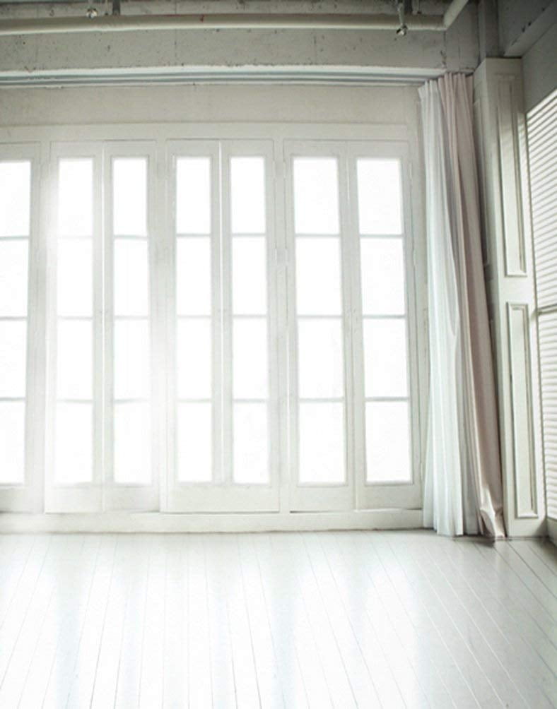 ABPHOTO Polyester 5x7ft Wooden Floor White Room Windows Photography ...