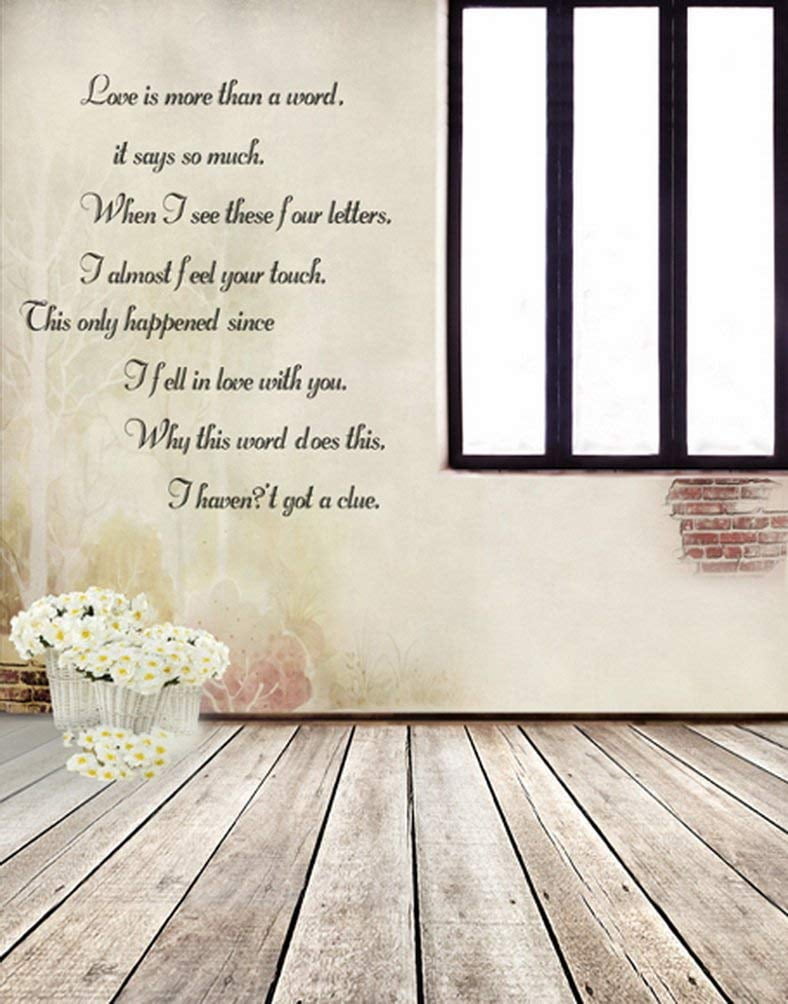 ABPHOTO Polyester 5x7ft Wooden Floor Window Poem Flowers Photography ...