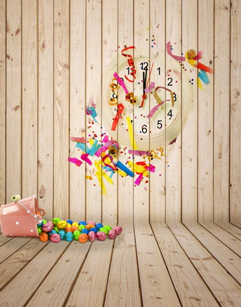 ABPHOTO Polyester 5x7ft Wooden Wall Floor Clock Photography Backdrops ...