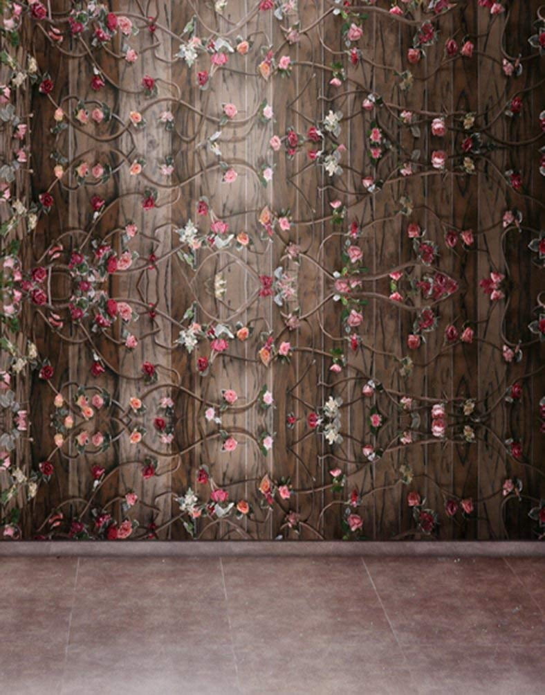 ABPHOTO Polyester 5x7ft Wooden Wall Flowers Photography Backdrops Photo ...