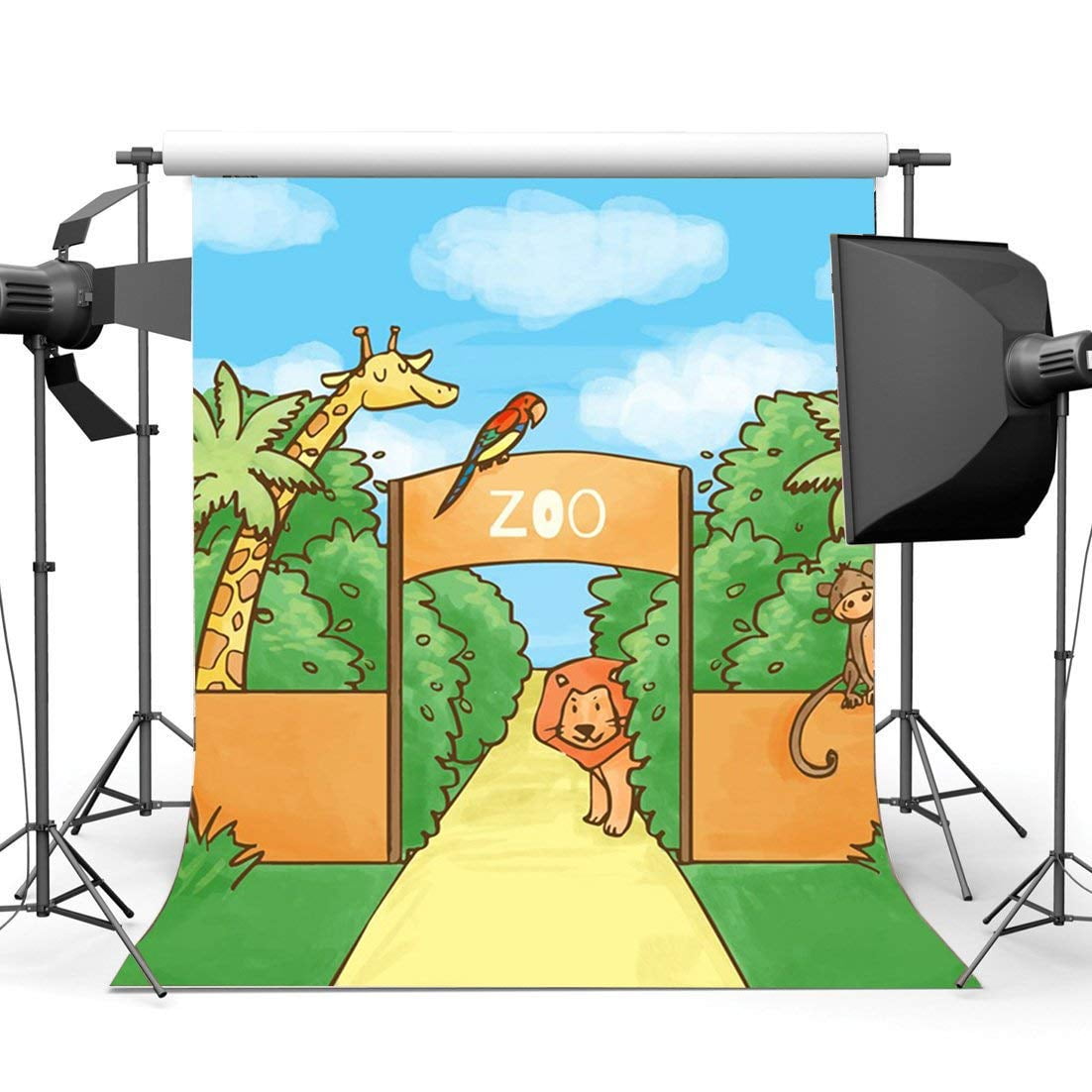 ABPHOTO Polyester 5x7ft Zoo Backdrop Park Monkey Lion Giraffe Animals ...