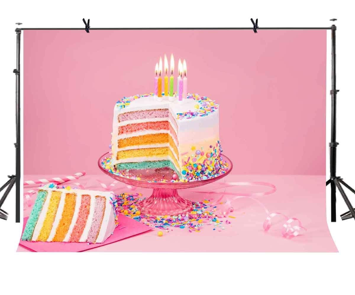 ABPHOTO Polyester 7x5ft Birthday Cake Backdrop Pink Warm Colorful ...