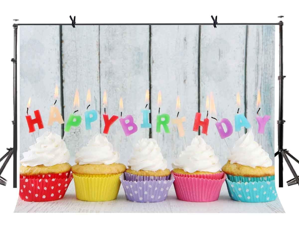 ABPHOTO Polyester 7x5ft Birthday Cake Backdrop Wood Grain Cake Theme of ...