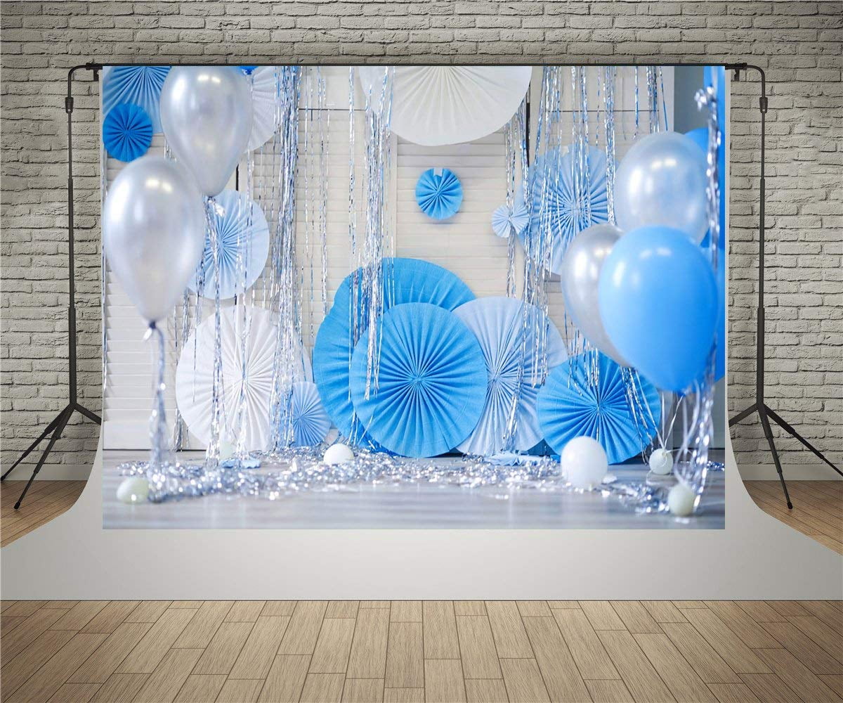 ABPHOTO Polyester 7x5ft Blue Balloon Backdrop For 1st Birthday Circle ...