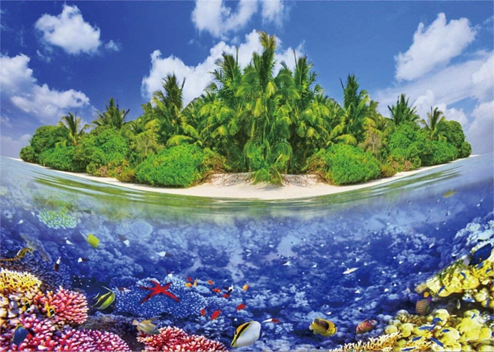 ABPHOTO Polyester 7x5ft Blue Ocean Backdrop Island Palm Tree Backdrops ...