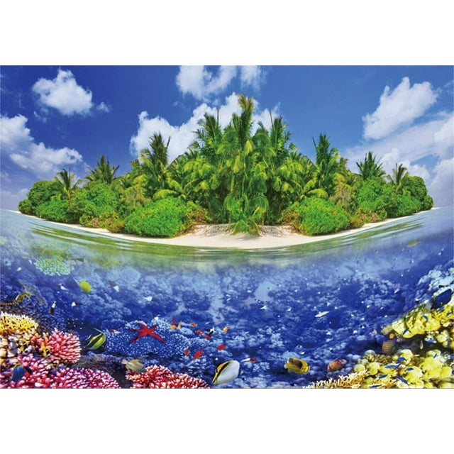 ABPHOTO Polyester 7x5ft Blue Ocean Backdrop Island Palm Tree Backdrops ...