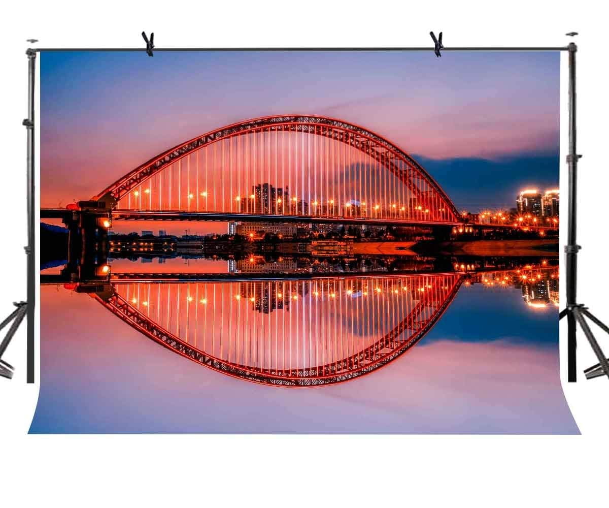 ABPHOTO Polyester 7x5ft Bridge Night Backdrop Beautiful Bridge Night ...