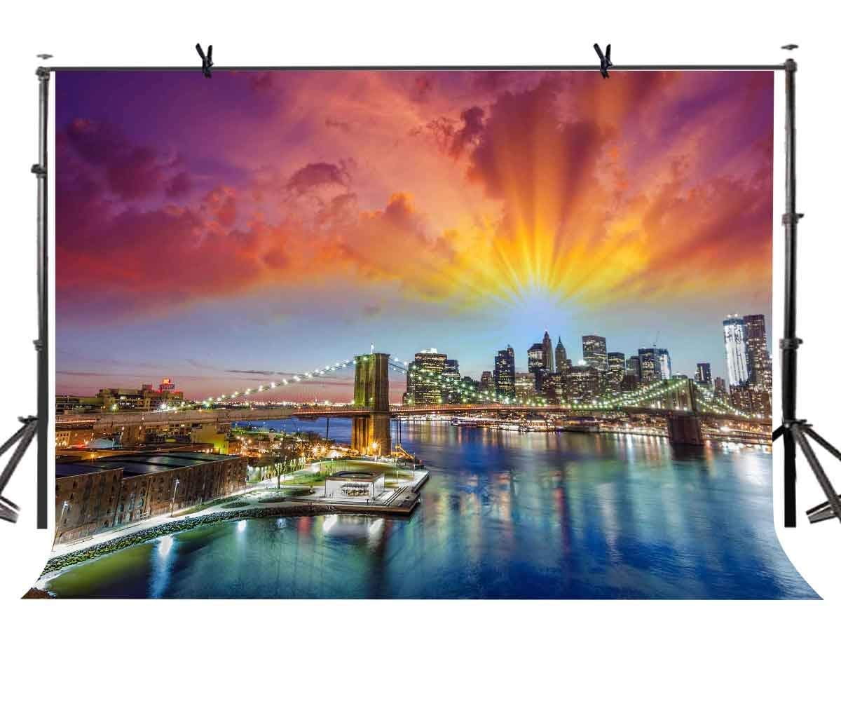 ABPHOTO Polyester 7x5ft Brooklyn Bridge Backdrop Sunset Shining ...