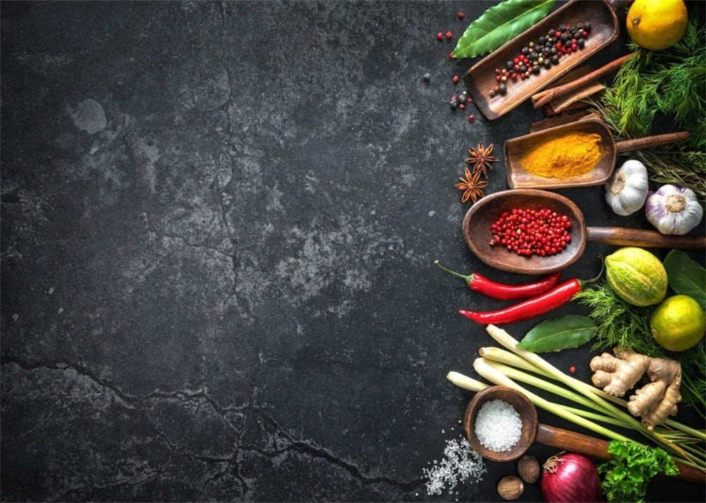 ABPHOTO Polyester 7x5ft Cooking Vegetables Backdrop Grunge Gloomy ...