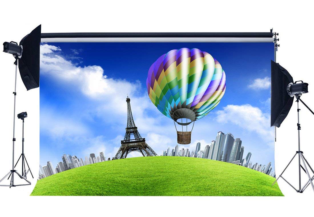 ABPHOTO Polyester 7x5ft Eiffel Tower Backdrop Hot Air Balloon ...