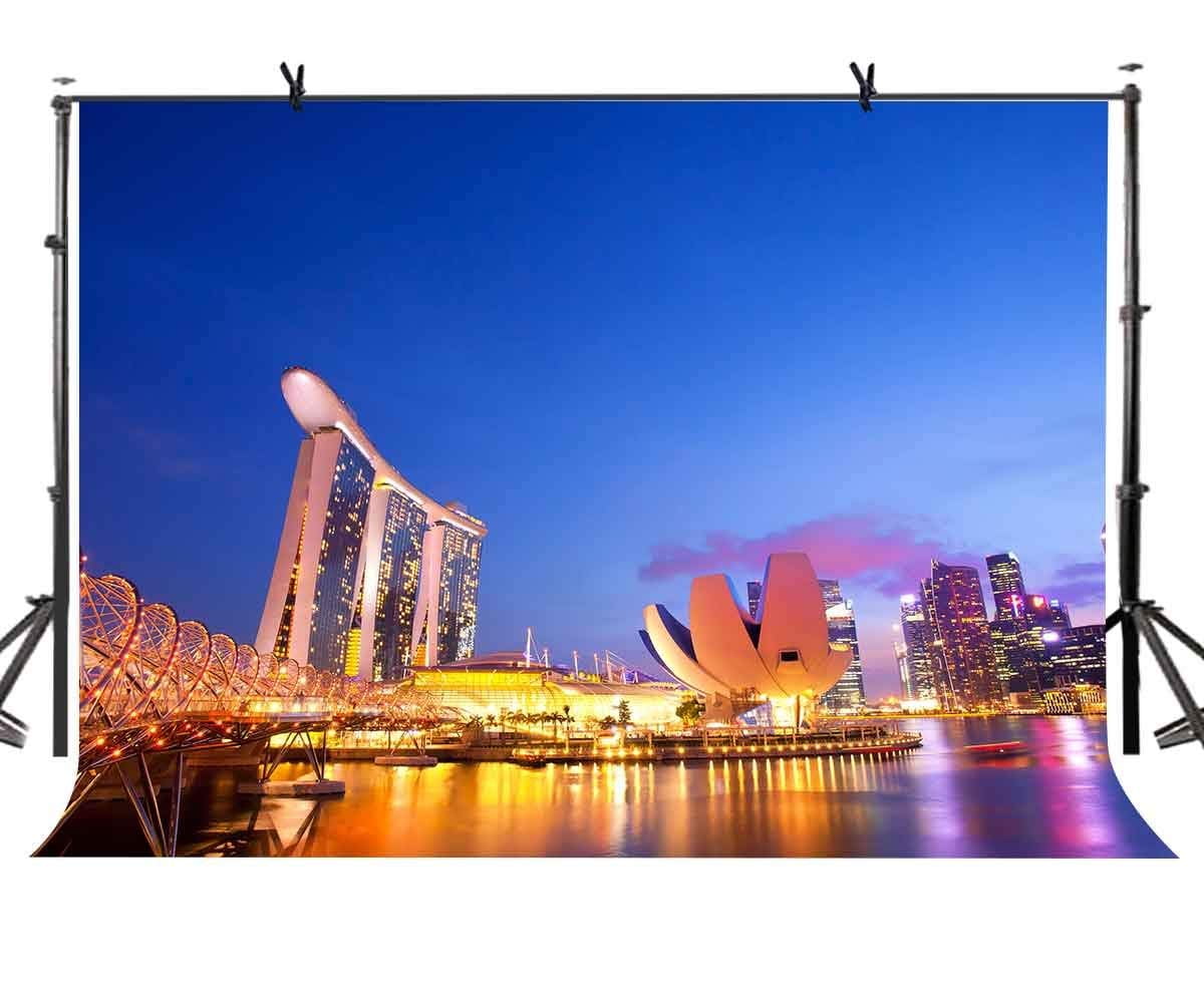 ABPHOTO Polyester 7x5ft Evening City Backdrop Seaside City Night ...