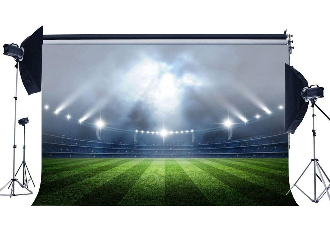ABPHOTO Polyester 7x5ft Football Field Backdrop Indoor Stadium Bokeh ...