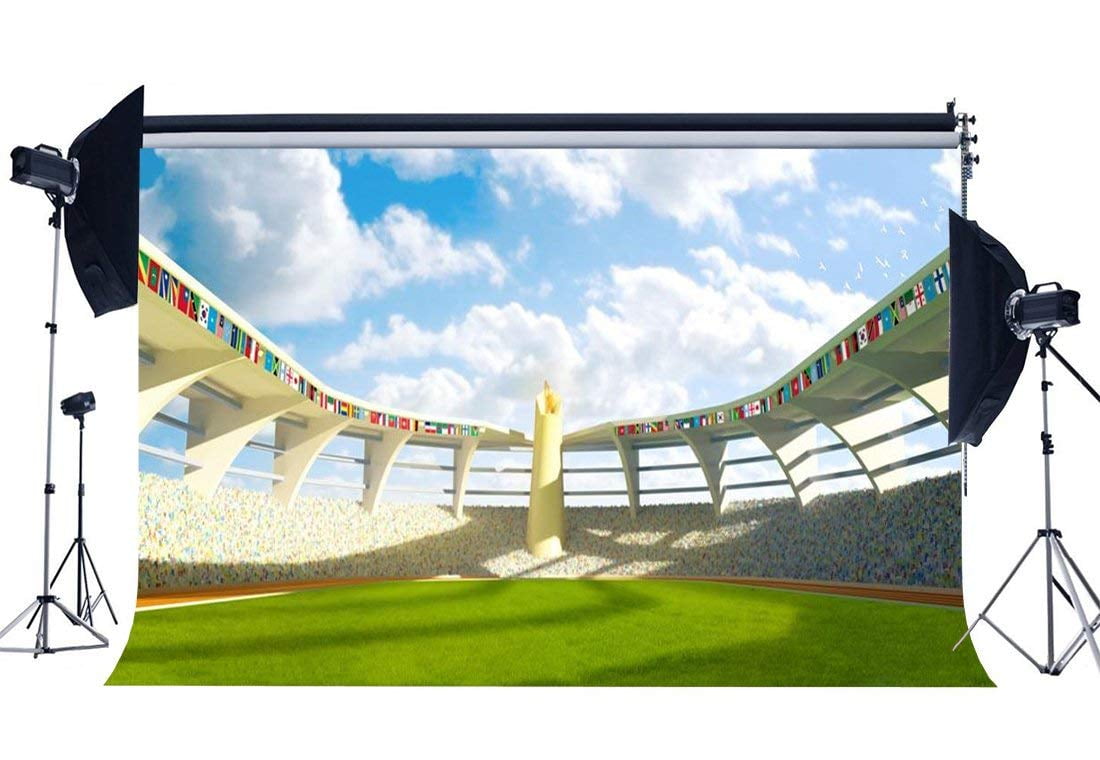 ABPHOTO Polyester 7x5ft Football Field Backdrop Stadium Blue Sky White ...