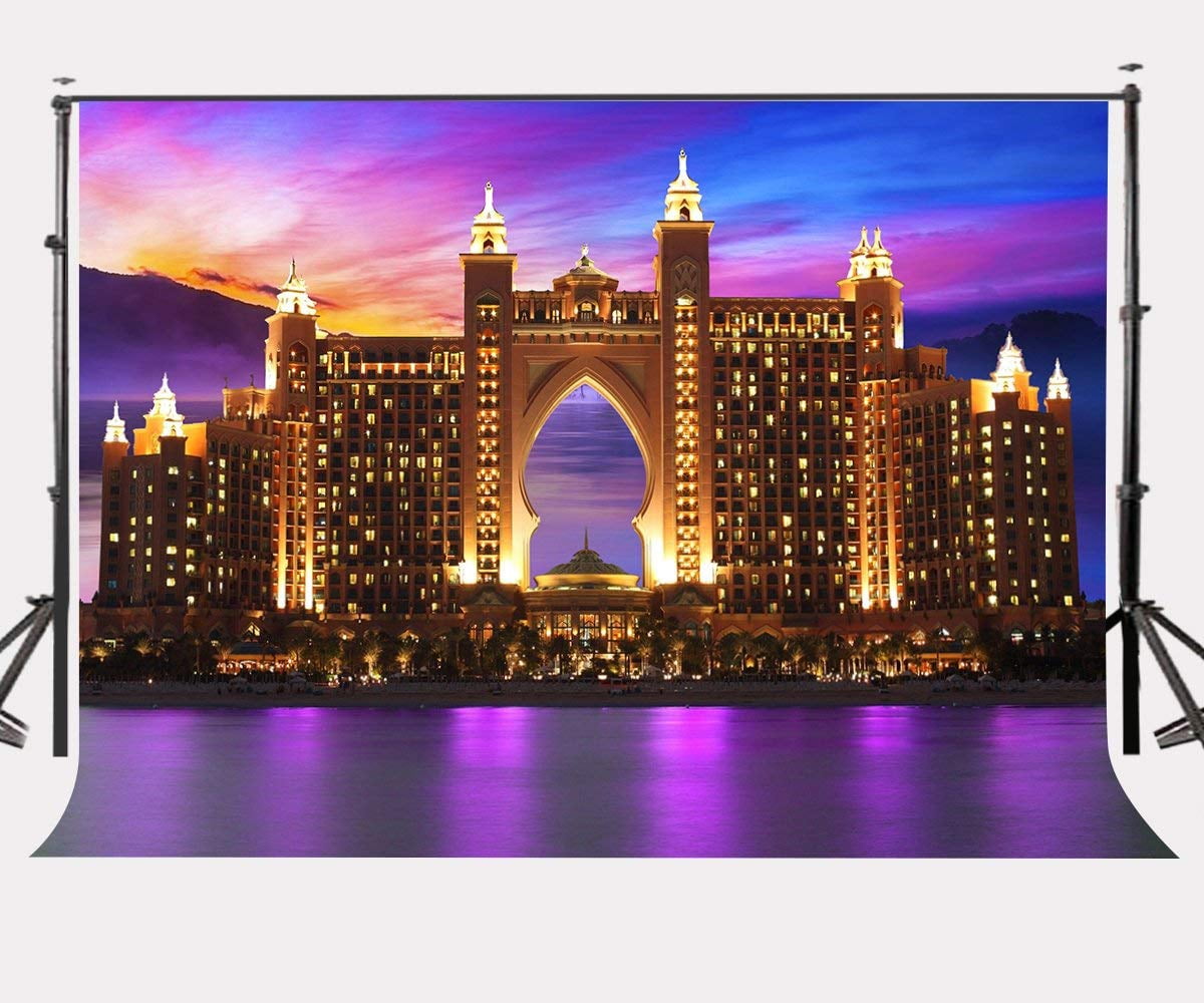 ABPHOTO Polyester 7x5ft Golden Dubai Hotel Backdrop Ultra Violet Dusk ...