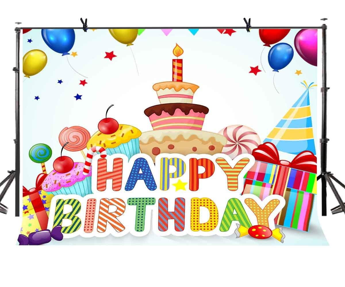 ABPHOTO Polyester 7x5ft Happy Birthday Backdrop Cute Cake Happy ...