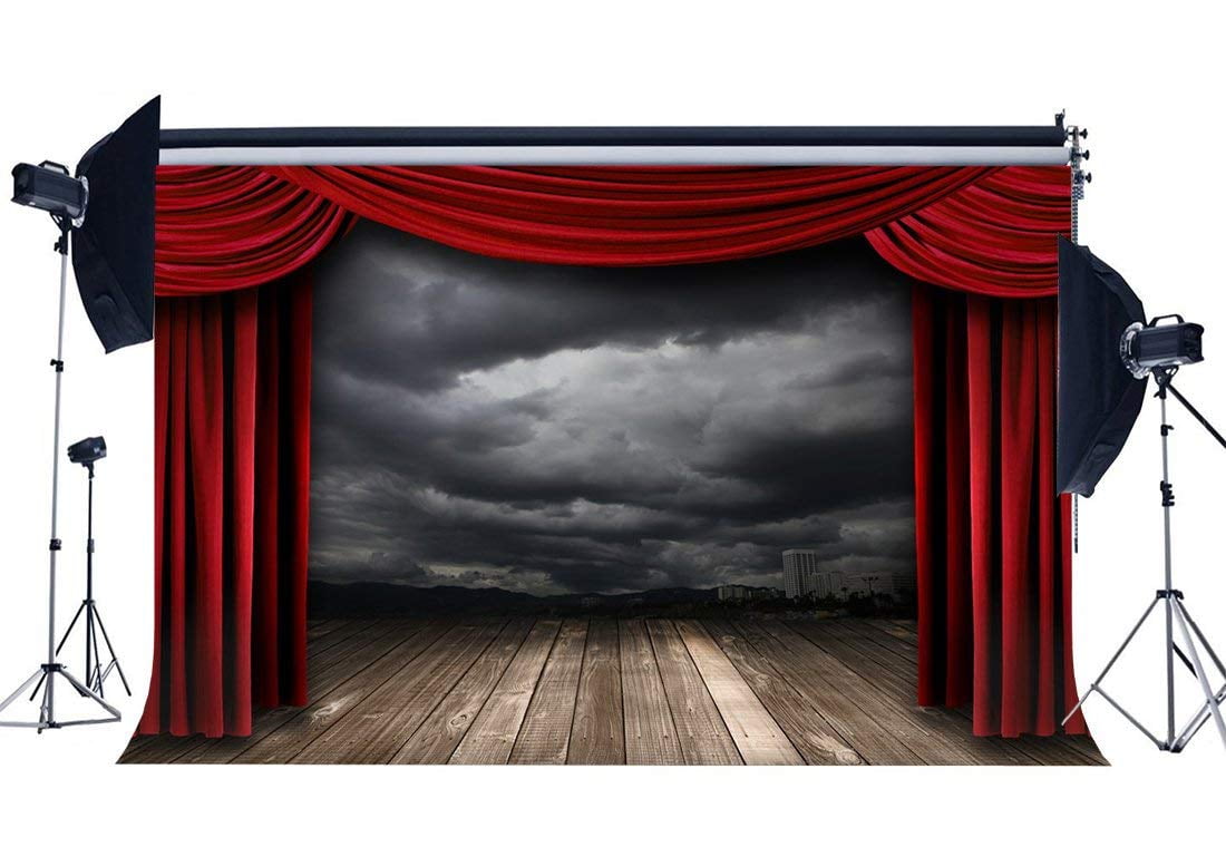 ABPHOTO Polyester 7x5ft Interior Stage Lights Red Curtain Backdrop Band ...