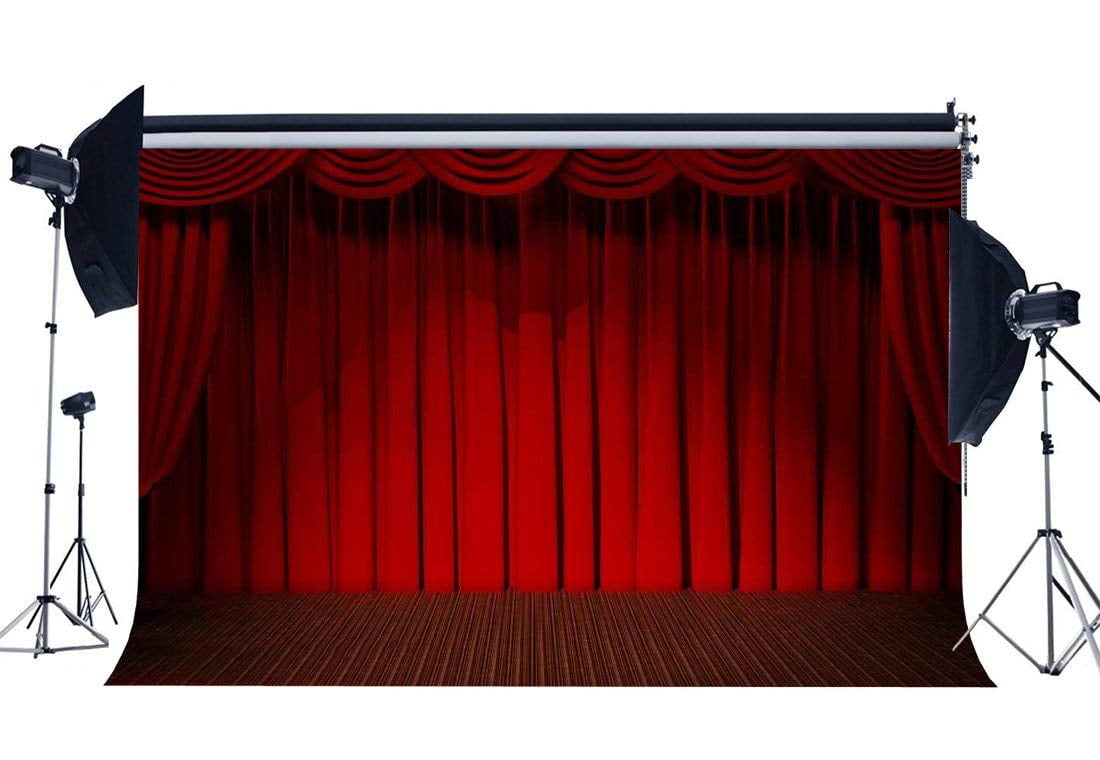 ABPHOTO Polyester 7x5ft Interior Stage Lights Red Curtain Backdrop Band ...